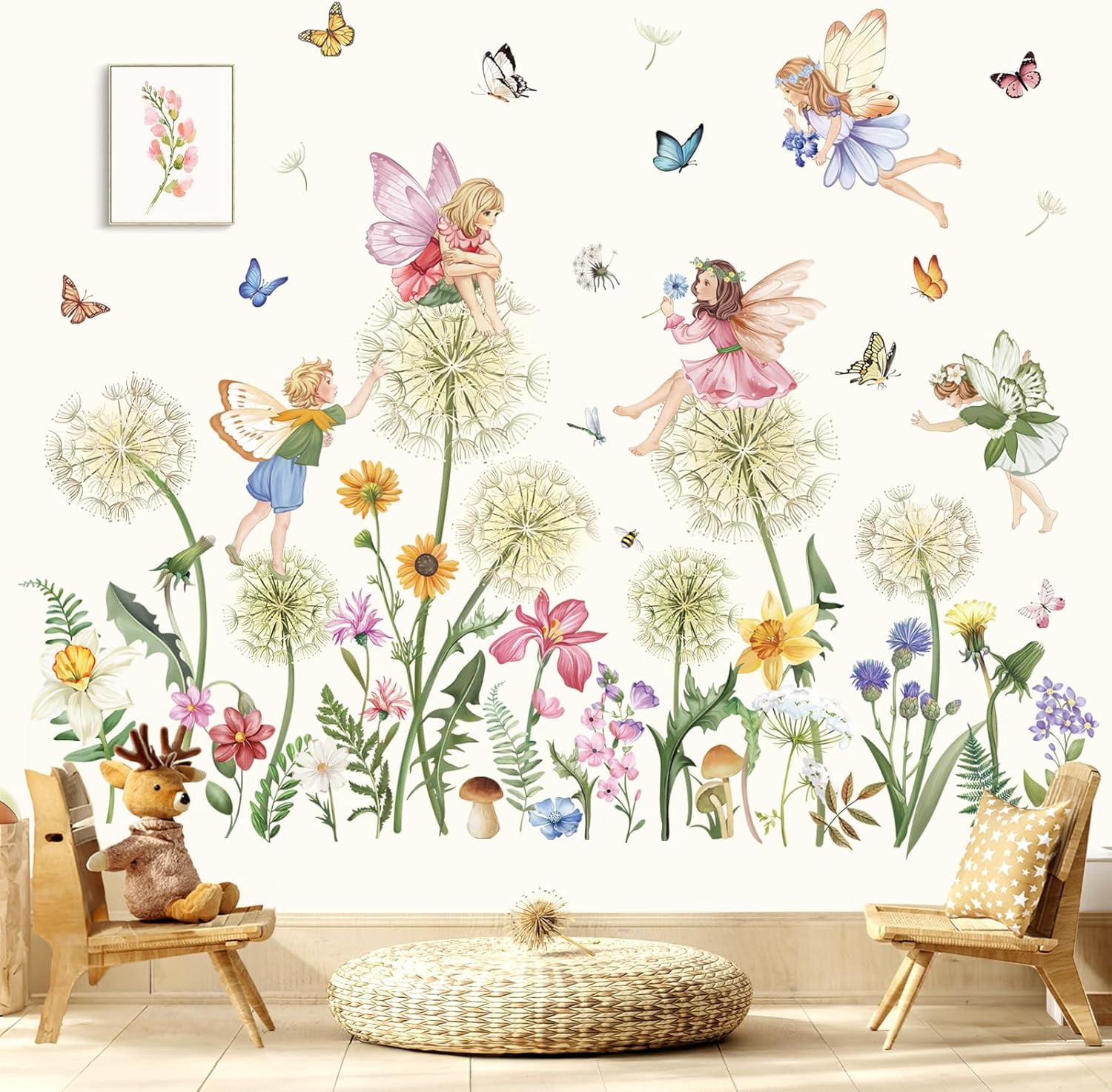 Dandelion Fairy Wall Stickers Elves Flower Butterfly Peel and Stick ...
