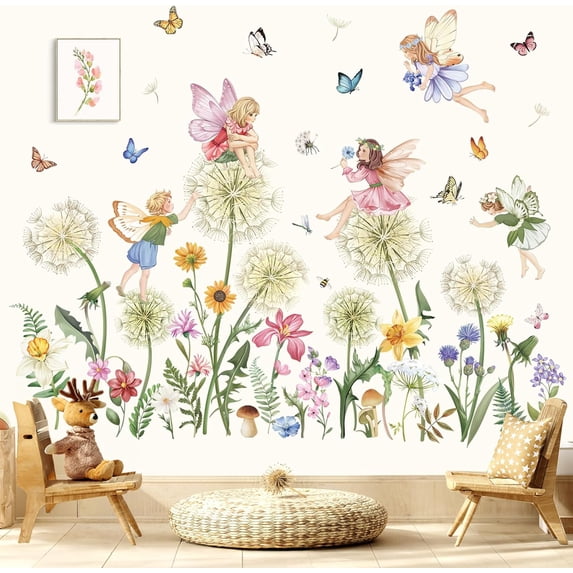Dandelion Fairy Wall Stickers Elves Flower Butterfly Peel and Stick ...