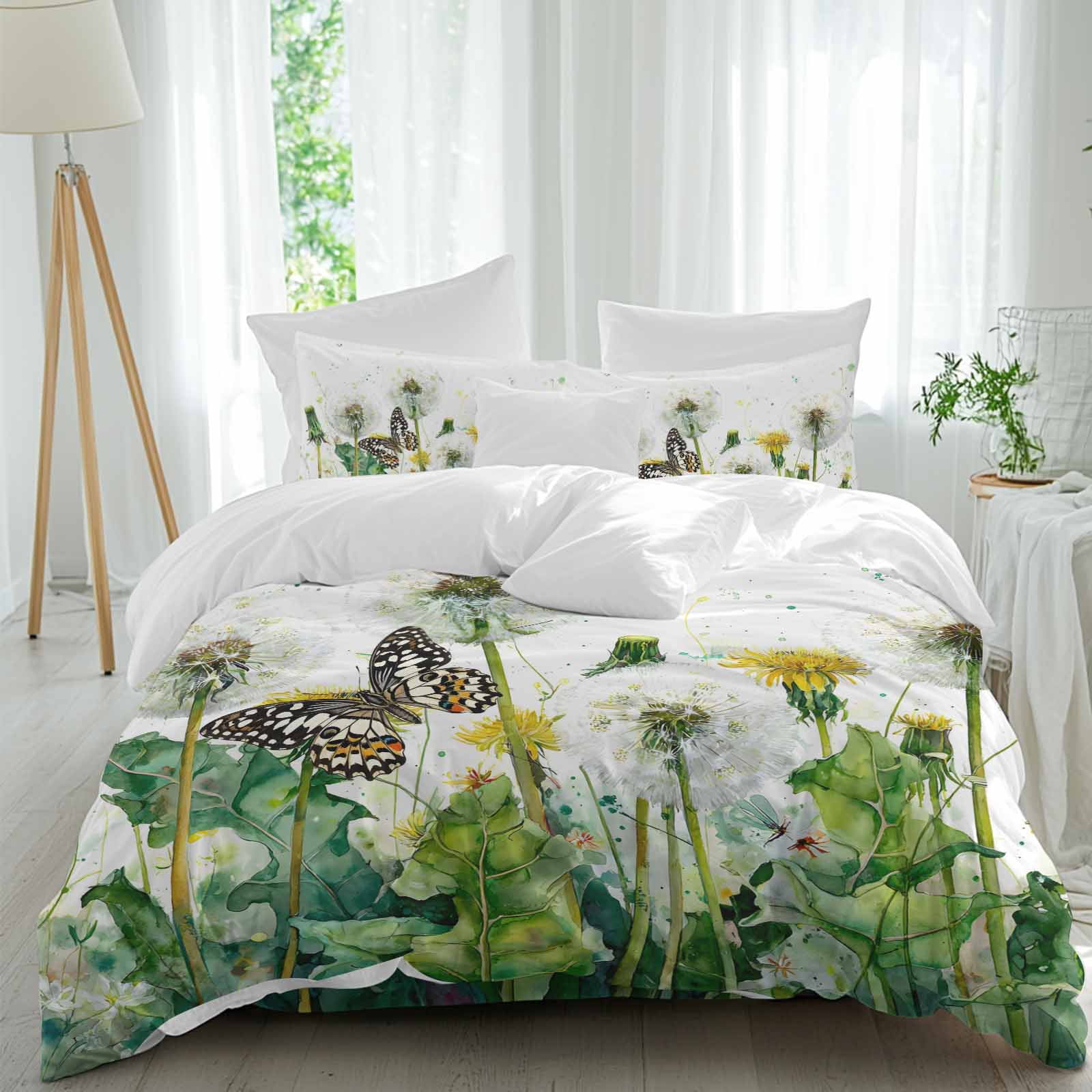 Dandelion Field Comforter Set California King Size, Abstract Yellow ...