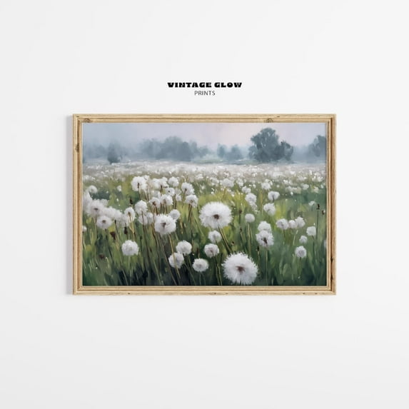 Dandelion Field Landscape Print, Vintage Spring Wall Art, Neutral ...