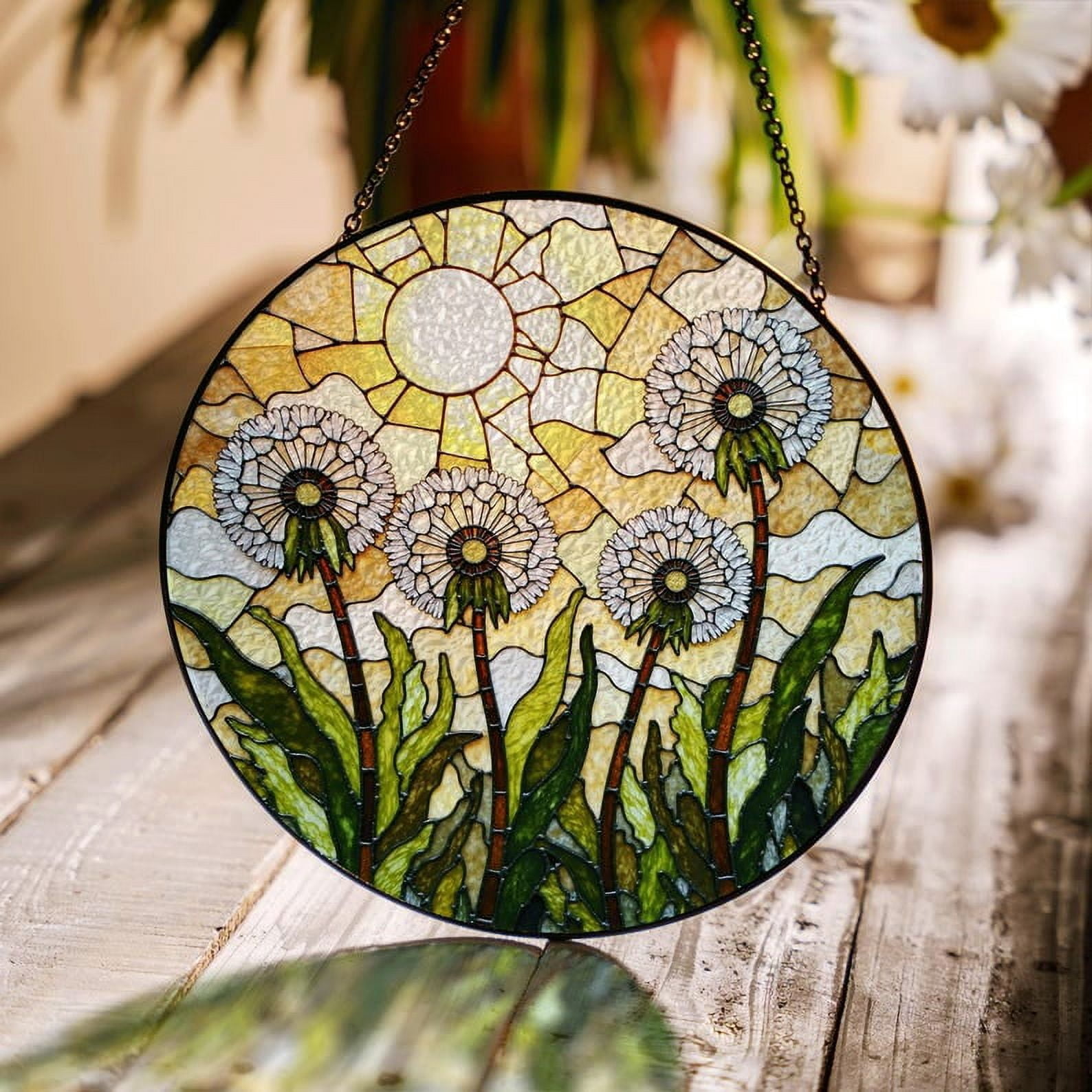 Dandelion Field Stained Glass Suncatcher Sunlight Catcher Gift For ...