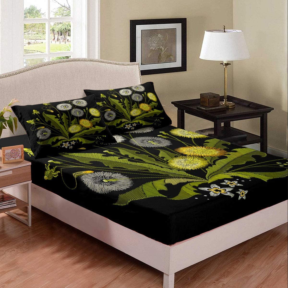 Dandelion Fitted Sheet Autumn Bed Cover Flying Seeds Weed Floral ...