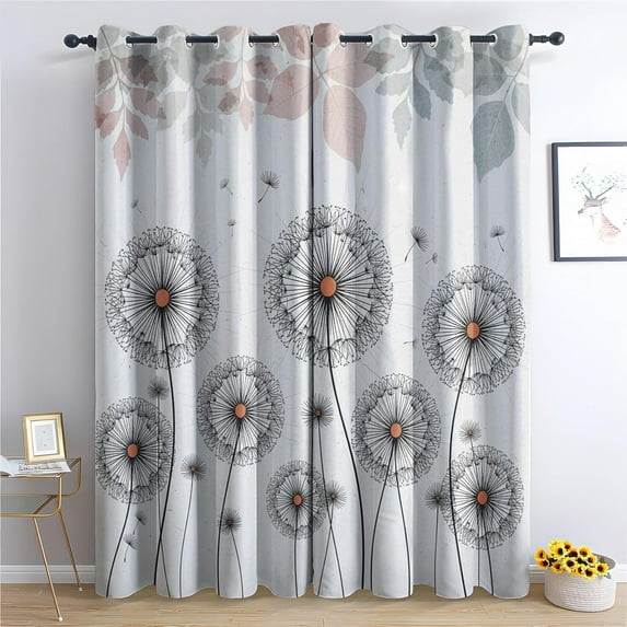 Dandelion Floral Curtains, Minimalist Botanical Patterned Blackout ...