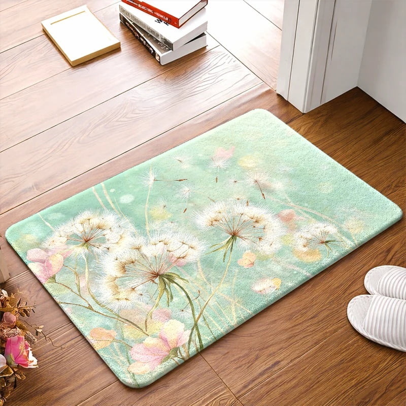 Dandelion Floral Flannel Non-Slip Door Mat, Machine Washable for Indoor ...