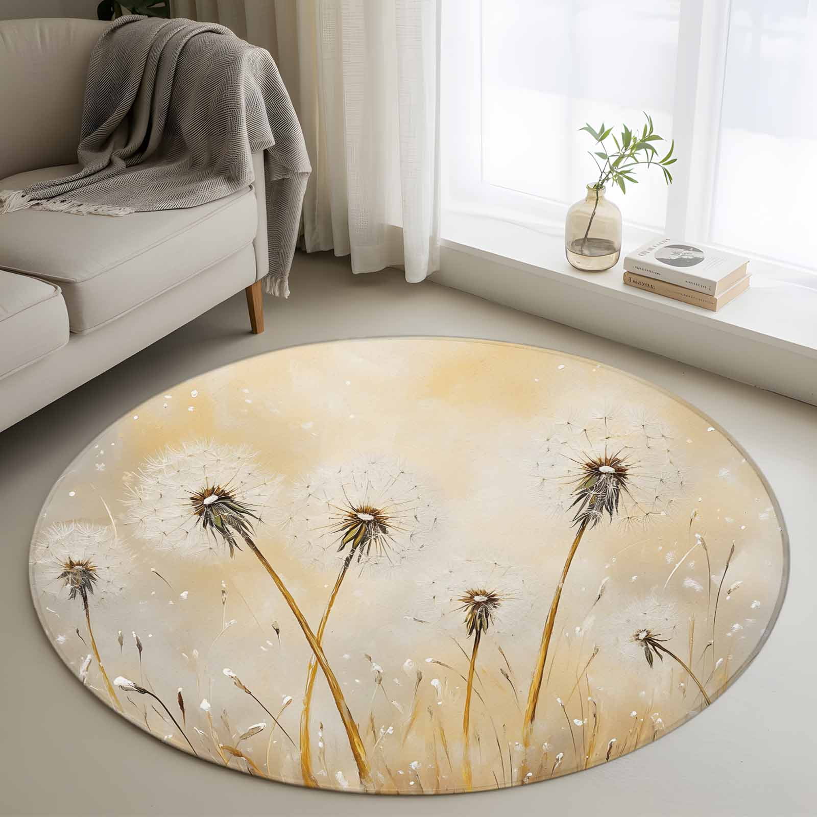 Dandelion Floral Round Rug 3ft Washable Circle Entryway Rugs Non Slip ...