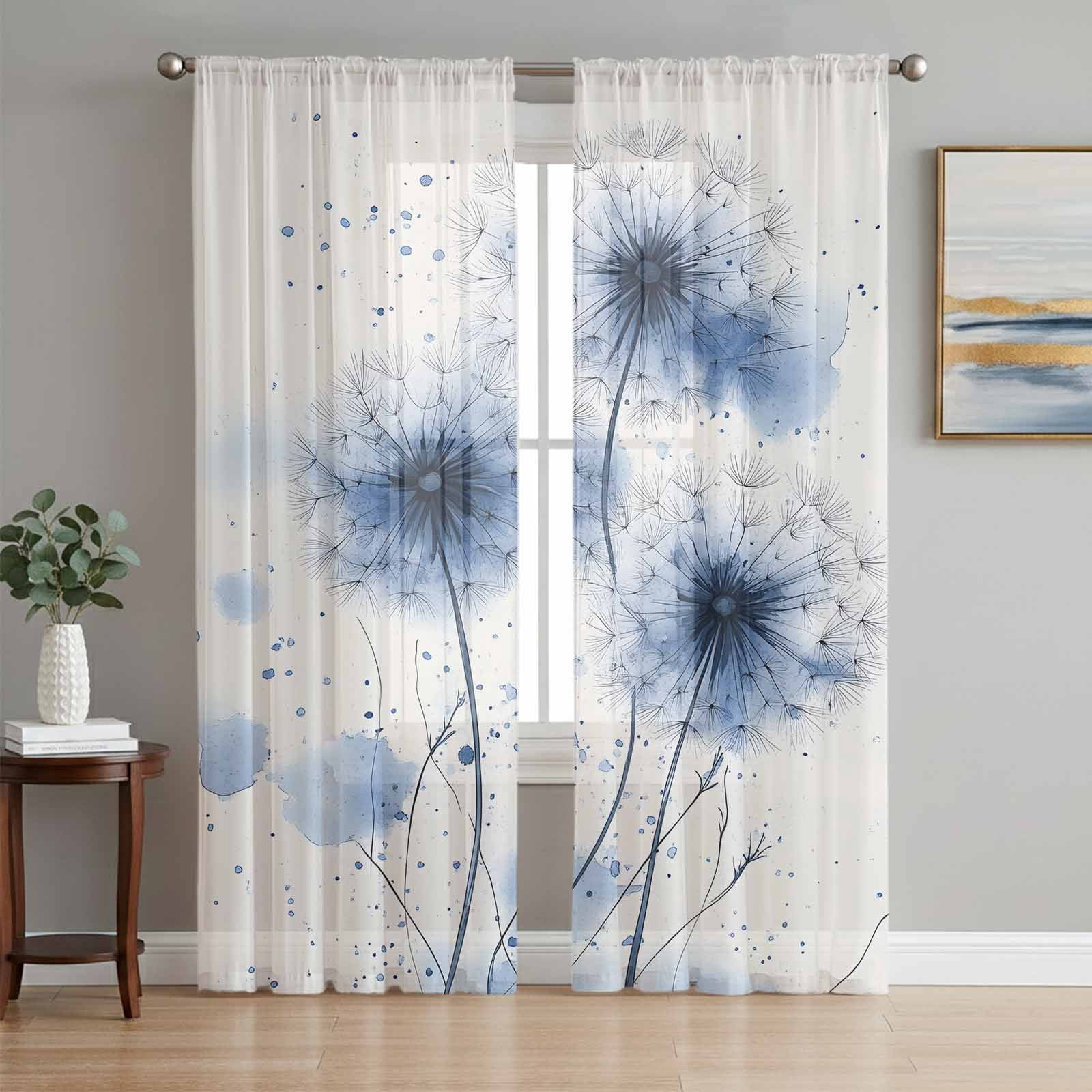 Dandelion Floral Sheer Curtains 72 Inch Length 2 Panels Set, Country ...