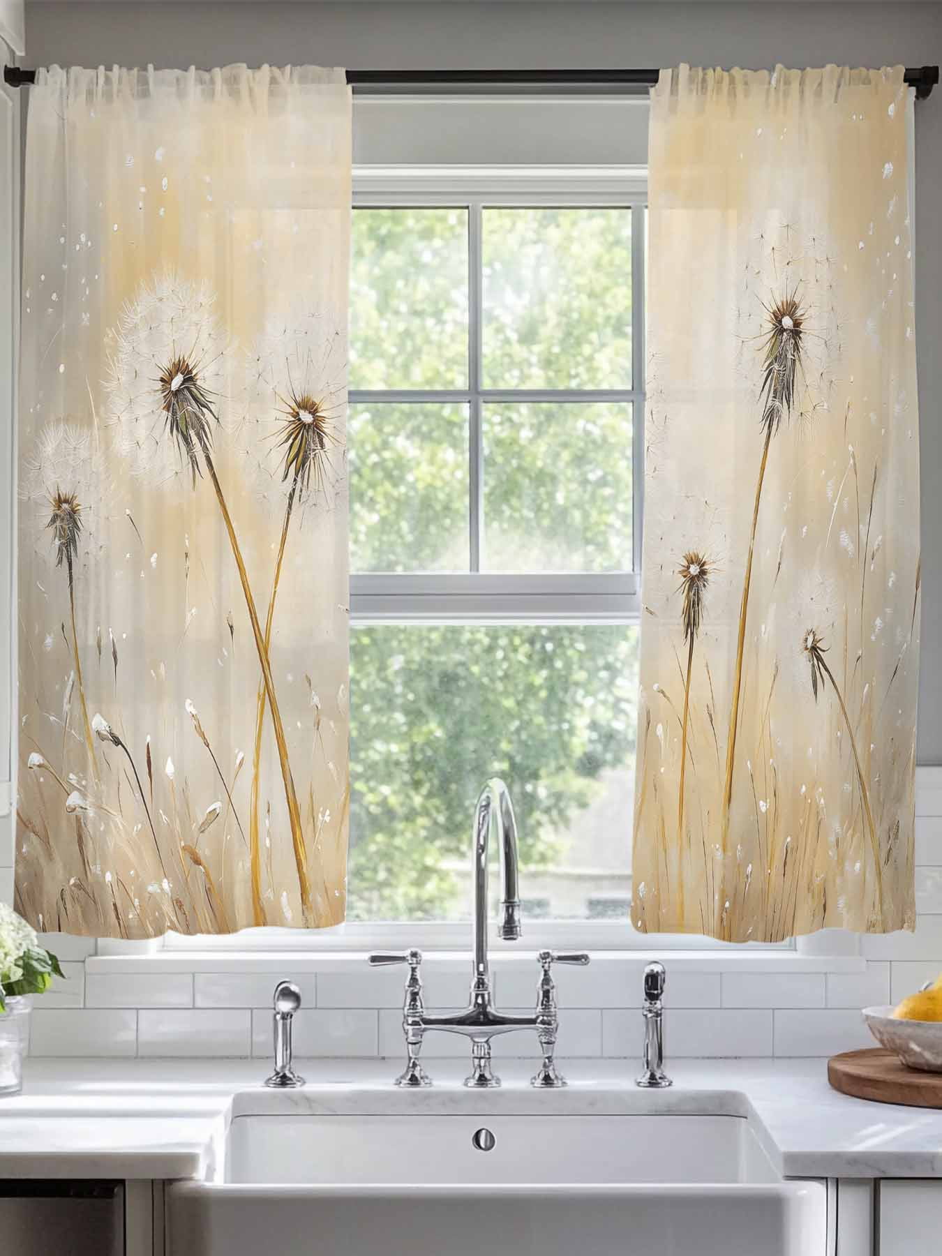 Dandelion Floral Sheer Curtains for Living Room Bedroom Country Spring ...
