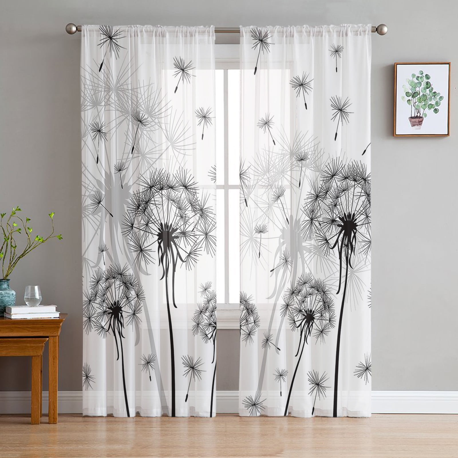 Dandelion Flower Plant Twig Sheer Curtain for Living Room Bedroom ...