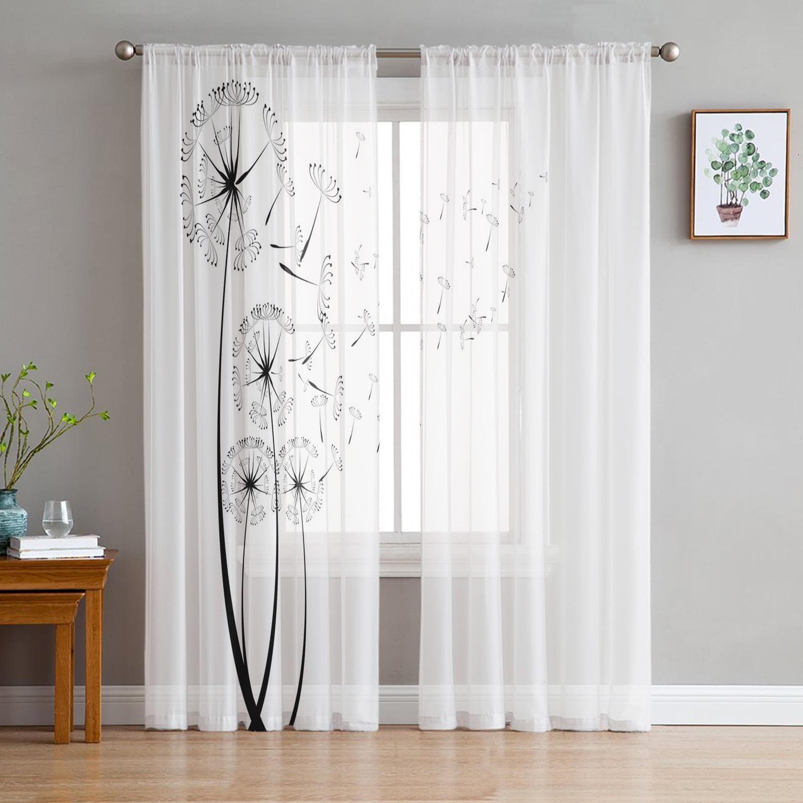 Dandelion Flower Plant Twig Sheer Curtain for Living Room Bedroom ...