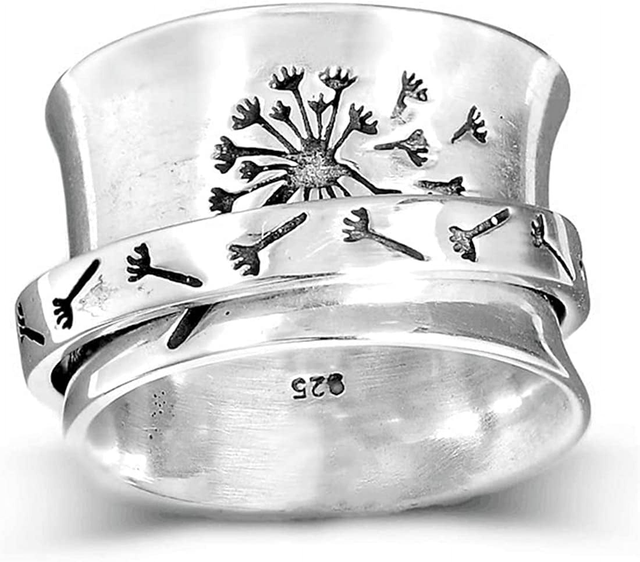 Dandelion Flower Spin Silver Meditation Ring , Relief Fidget & Anxiety ...