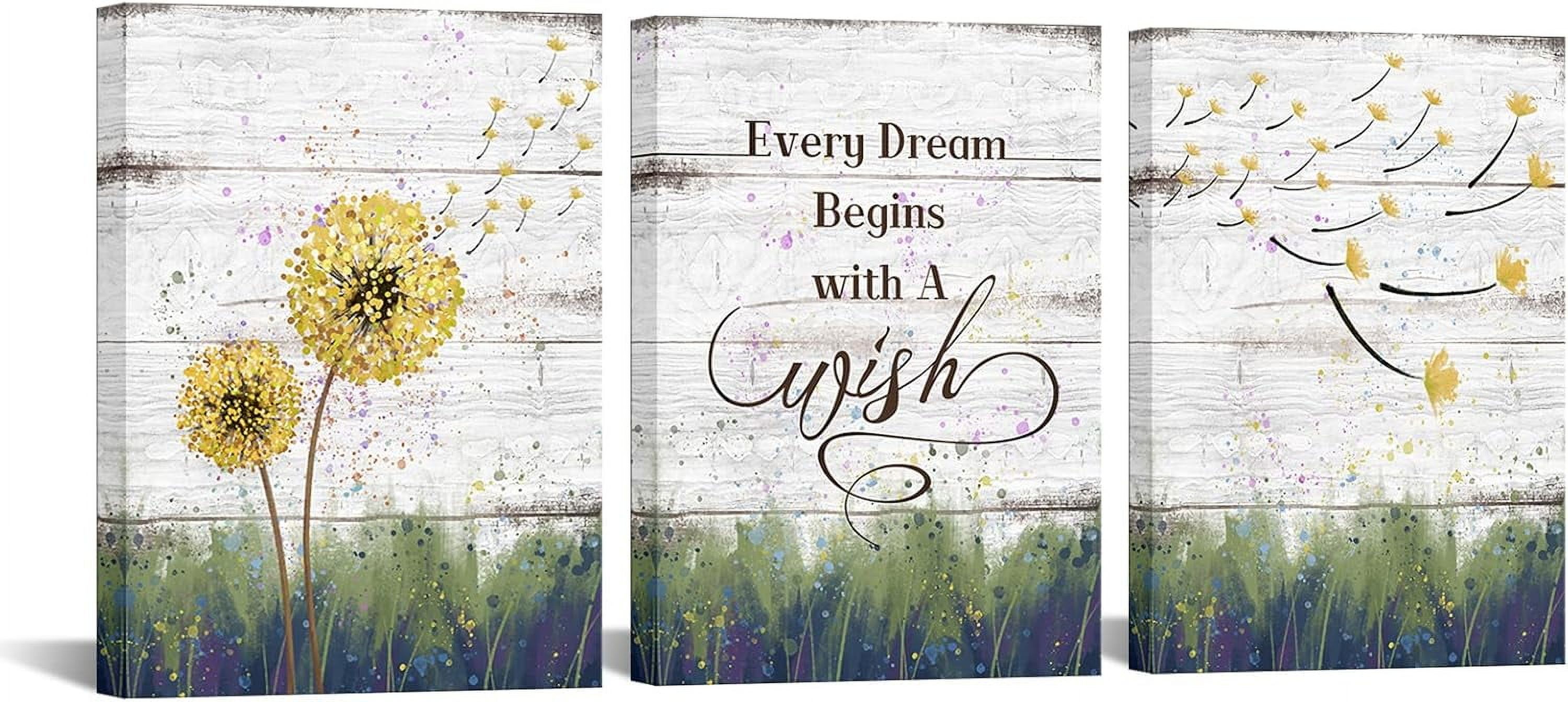 Dandelion Flower Wall Art Every Dream Begins with A Wish Sign Painting ...