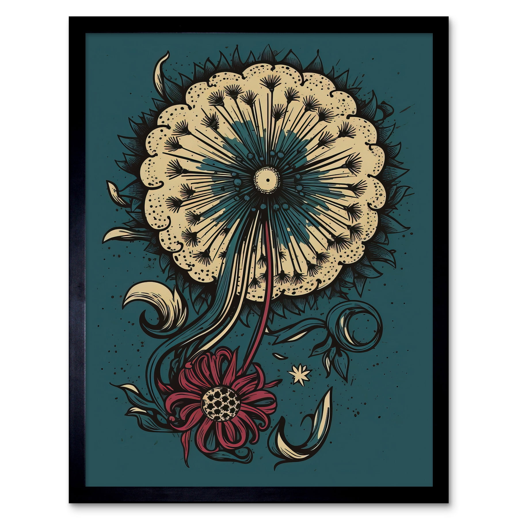 Dandelion Flower and Pappus Abstract Rockabilly Americana 50s Art Print ...