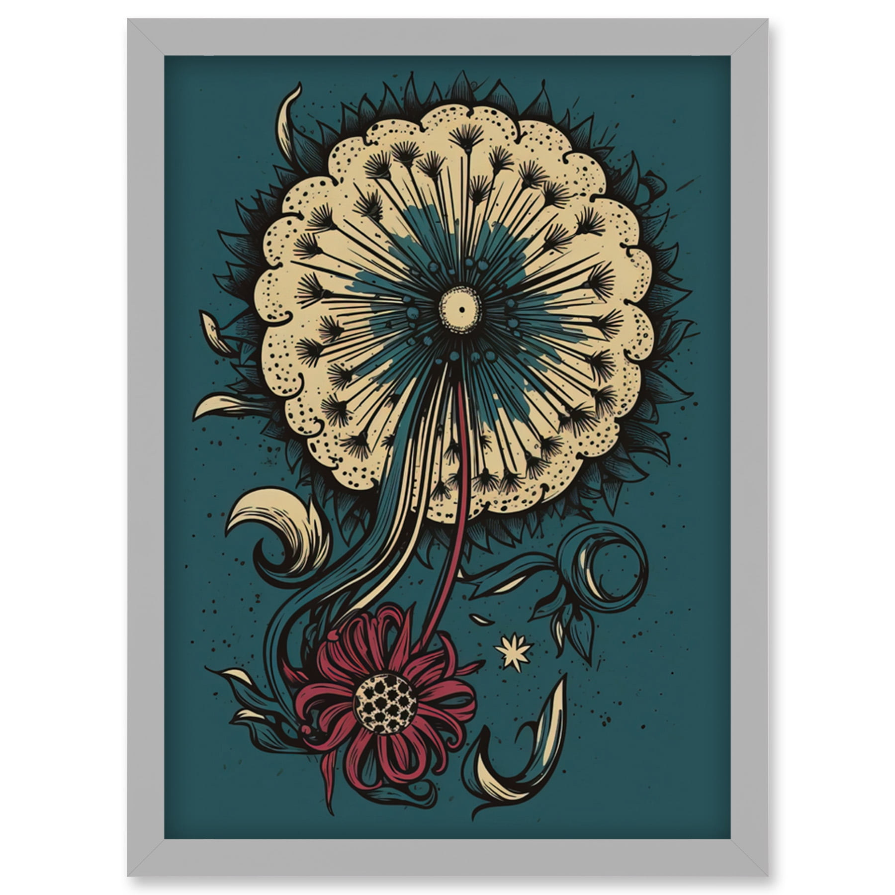 Dandelion Flower and Pappus Abstract Rockabilly Americana 50s Artwork ...