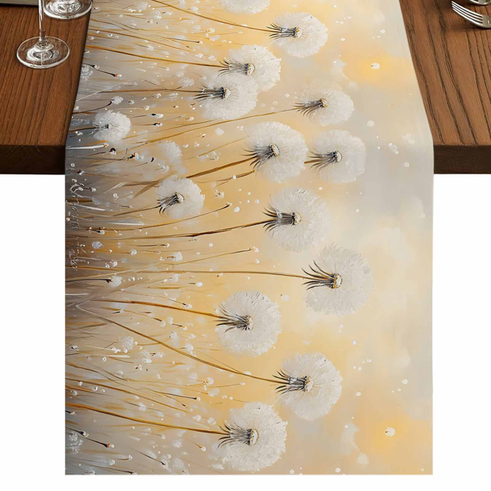 Dandelion Flowers 108 Inch Table Runner, Country Spring Botanical ...