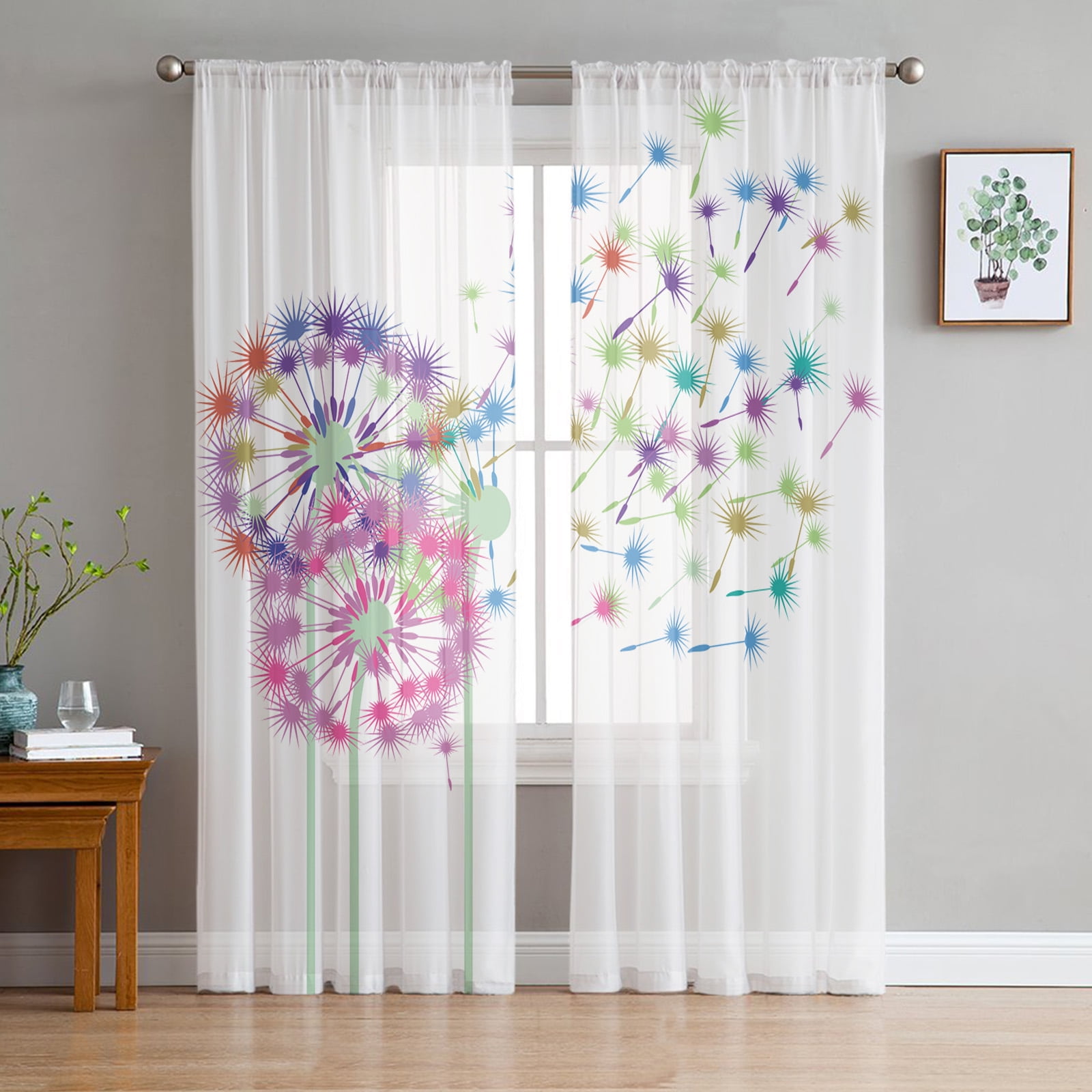 Dandelion Flowers Plants White Sheer Curtain for Living Room Bedroom ...