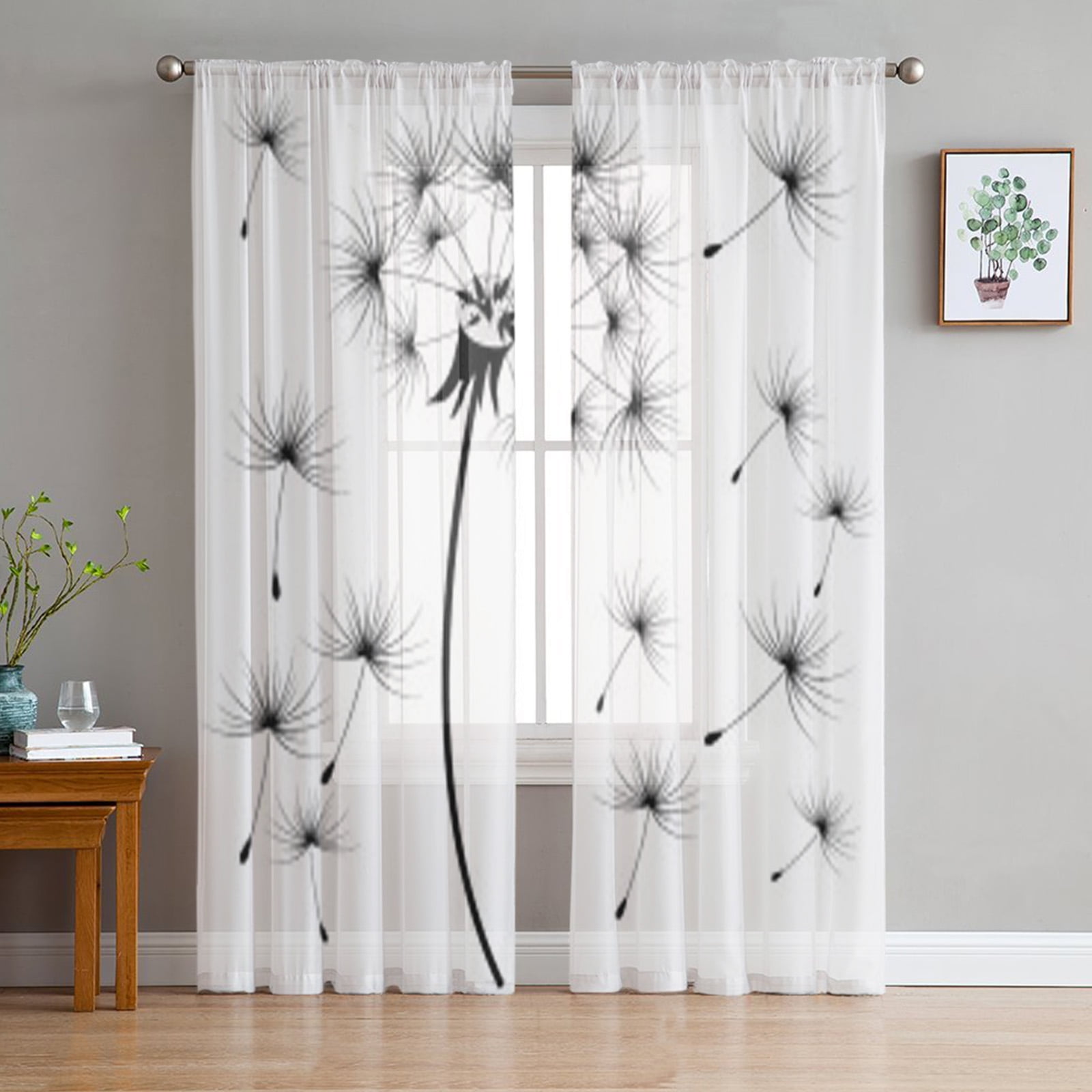 Dandelion Flowers Plants White Sheer Curtain for Living Room Bedroom ...