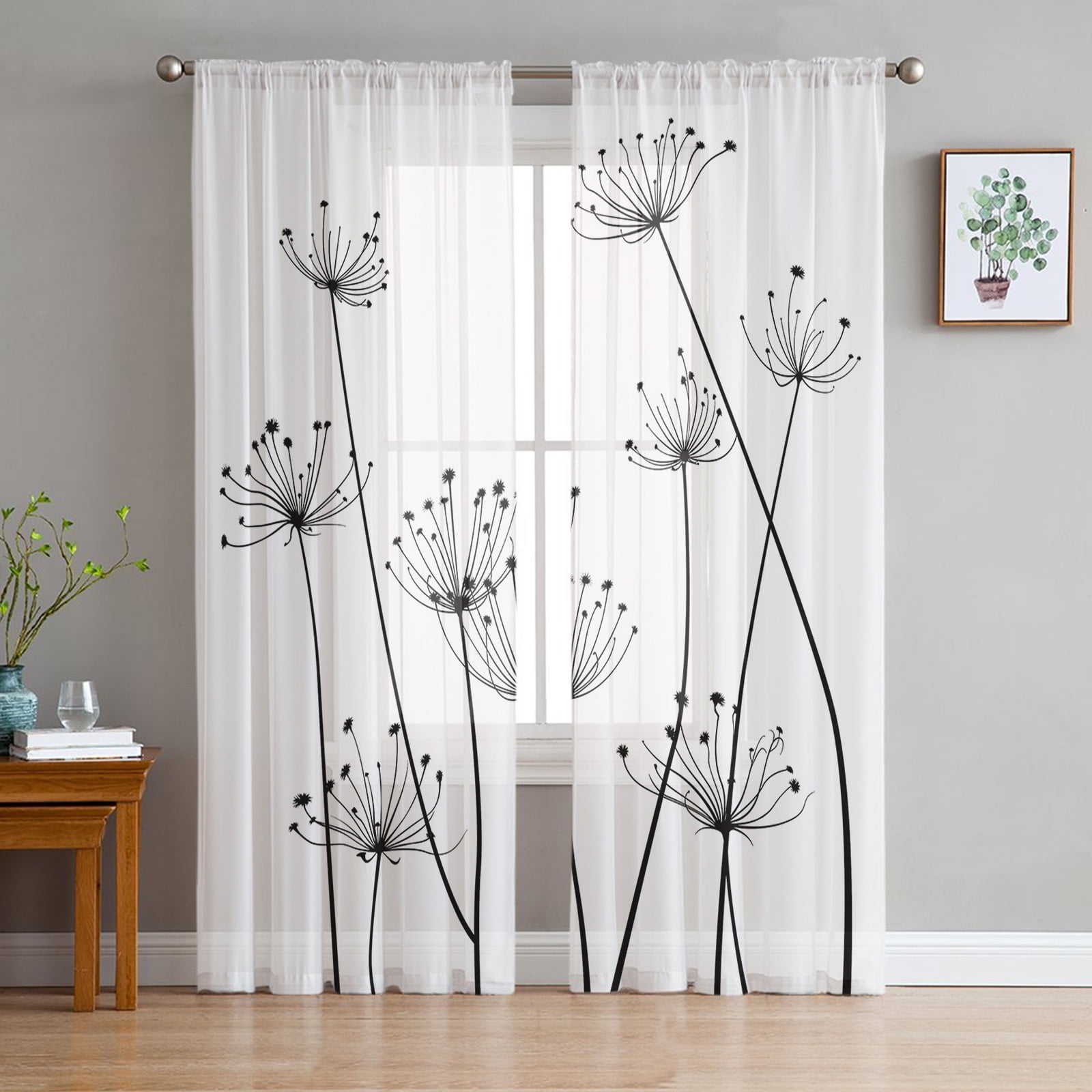 Dandelion Flowers Plants White Sheer Curtain for Living Room Bedroom ...