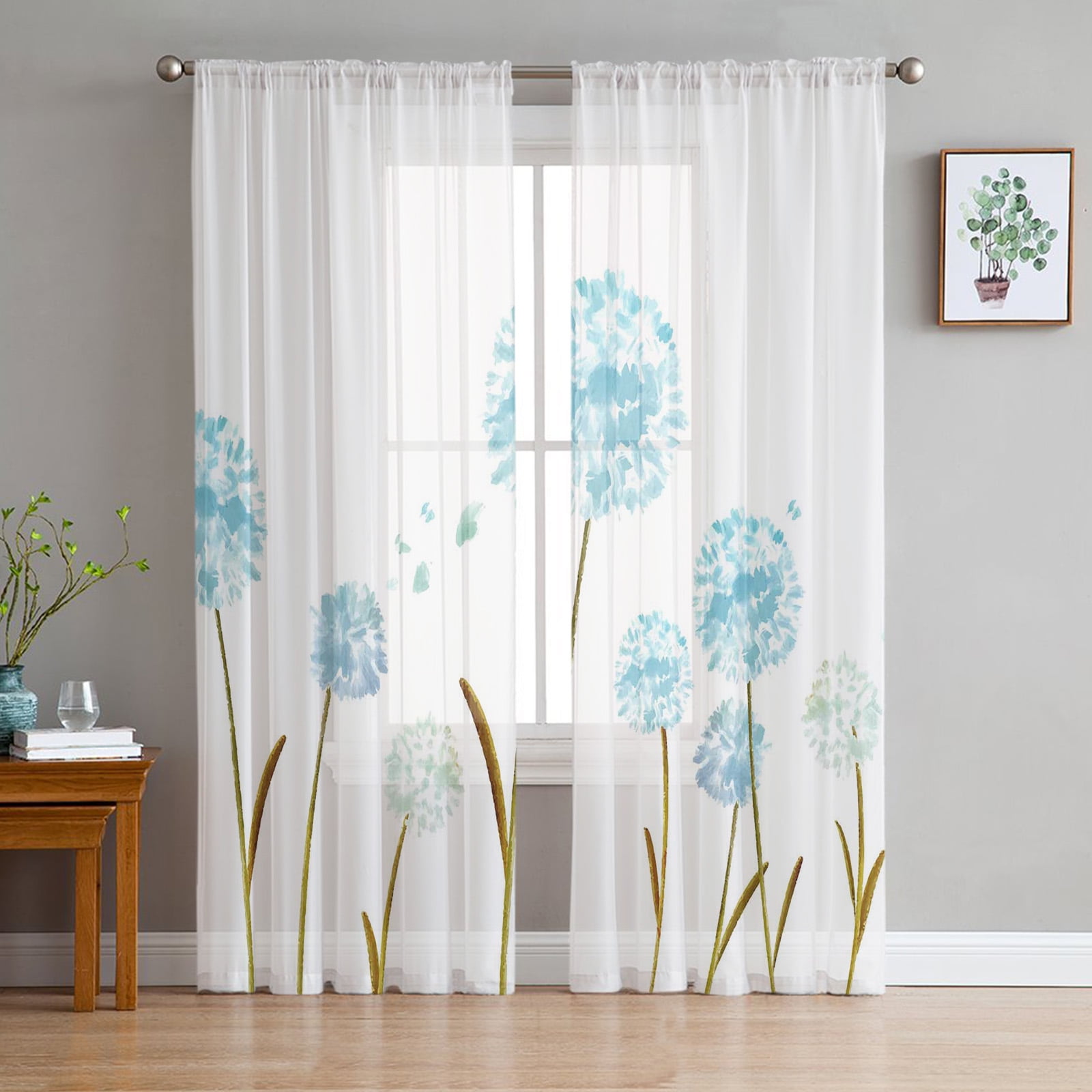 Dandelion Flowers Plants White Sheer Curtain for Living Room Bedroom ...