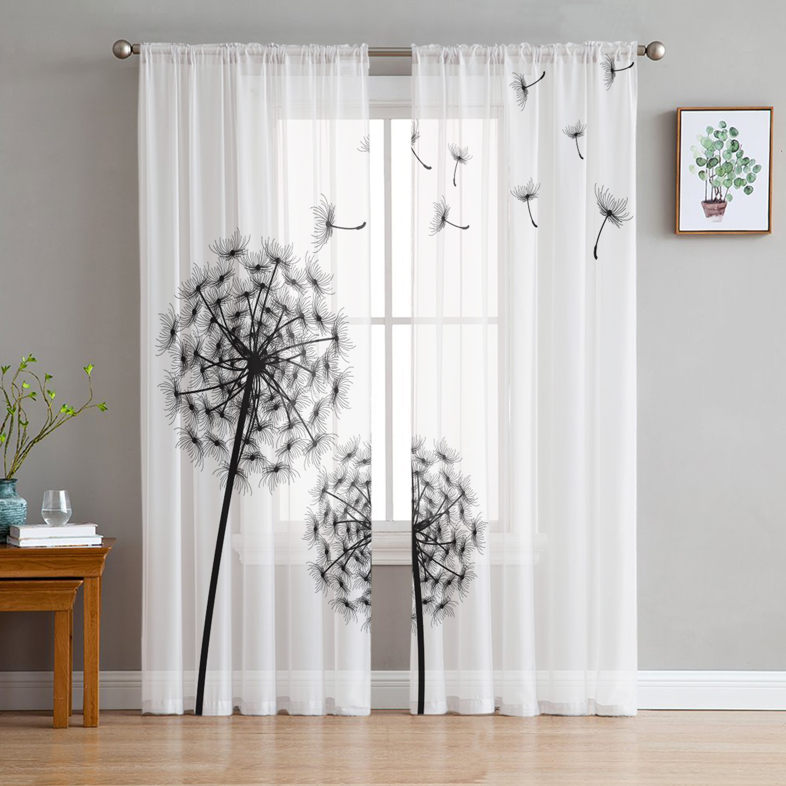 Dandelion Flowers Plants White Sheer Curtain for Living Room Bedroom ...