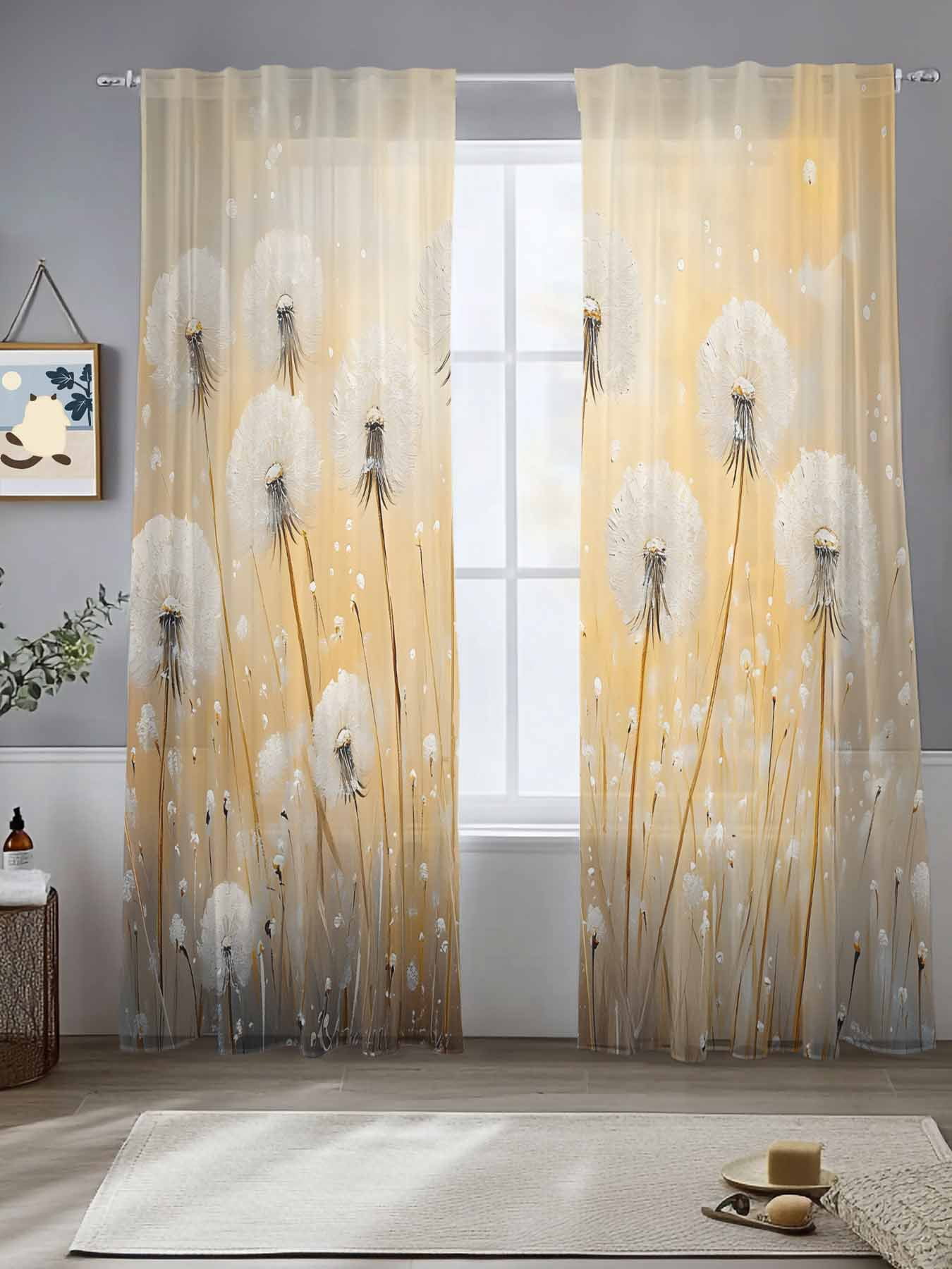 Dandelion Flowers Sheer Curtains for Living Room Bedroom Country Spring ...