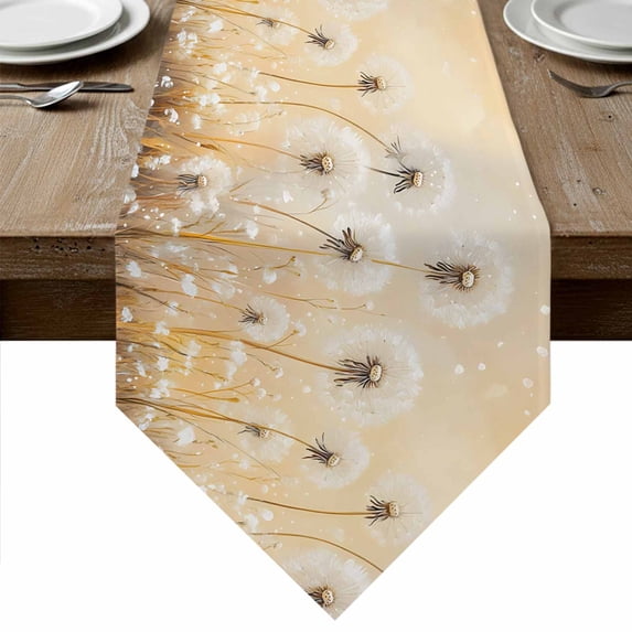 Dandelion Flowers Table Runner Linen Burlap Table Runner 108 Inches ...