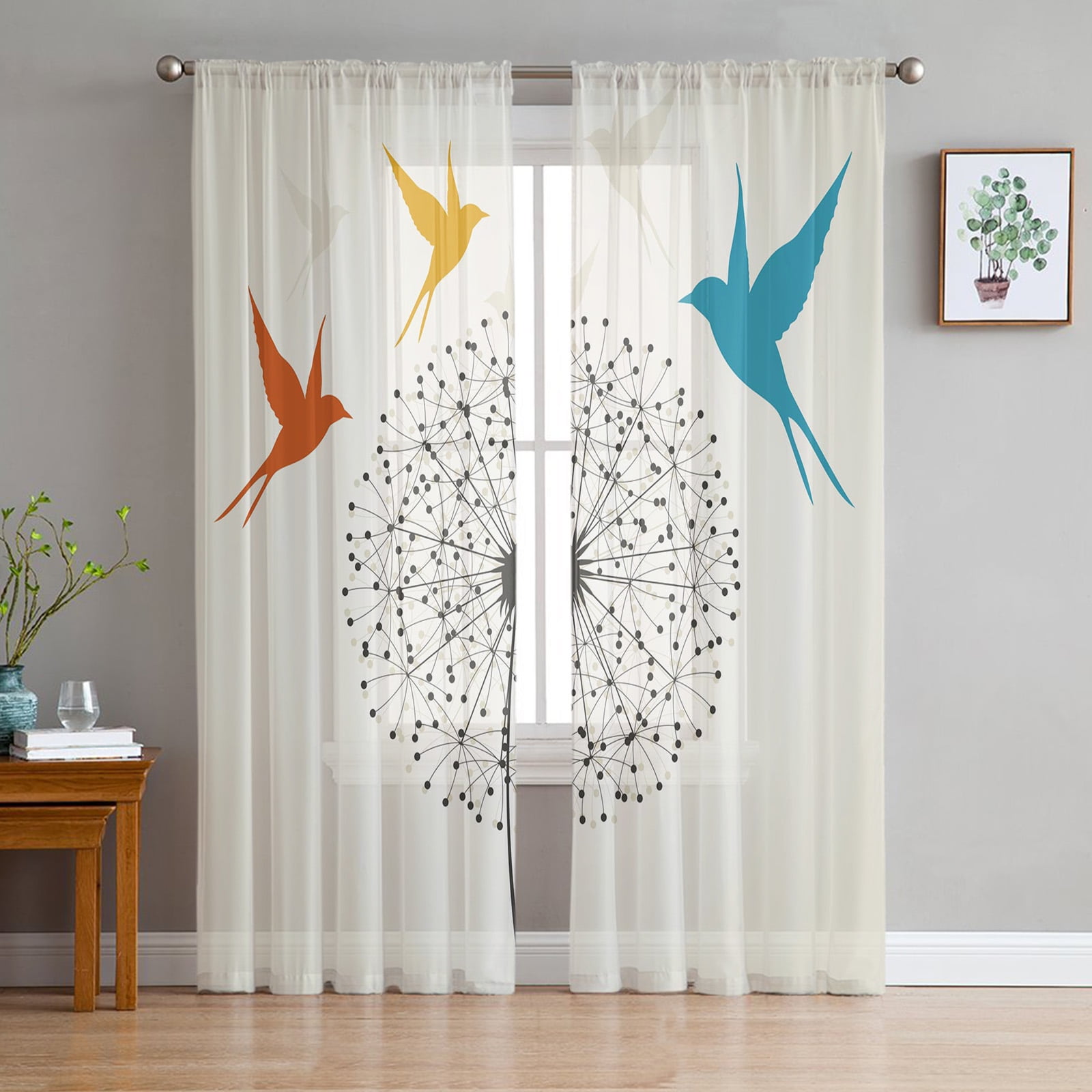 Dandelion Flowers Tulle Curtains for Living Room Drapes Window Sheer ...