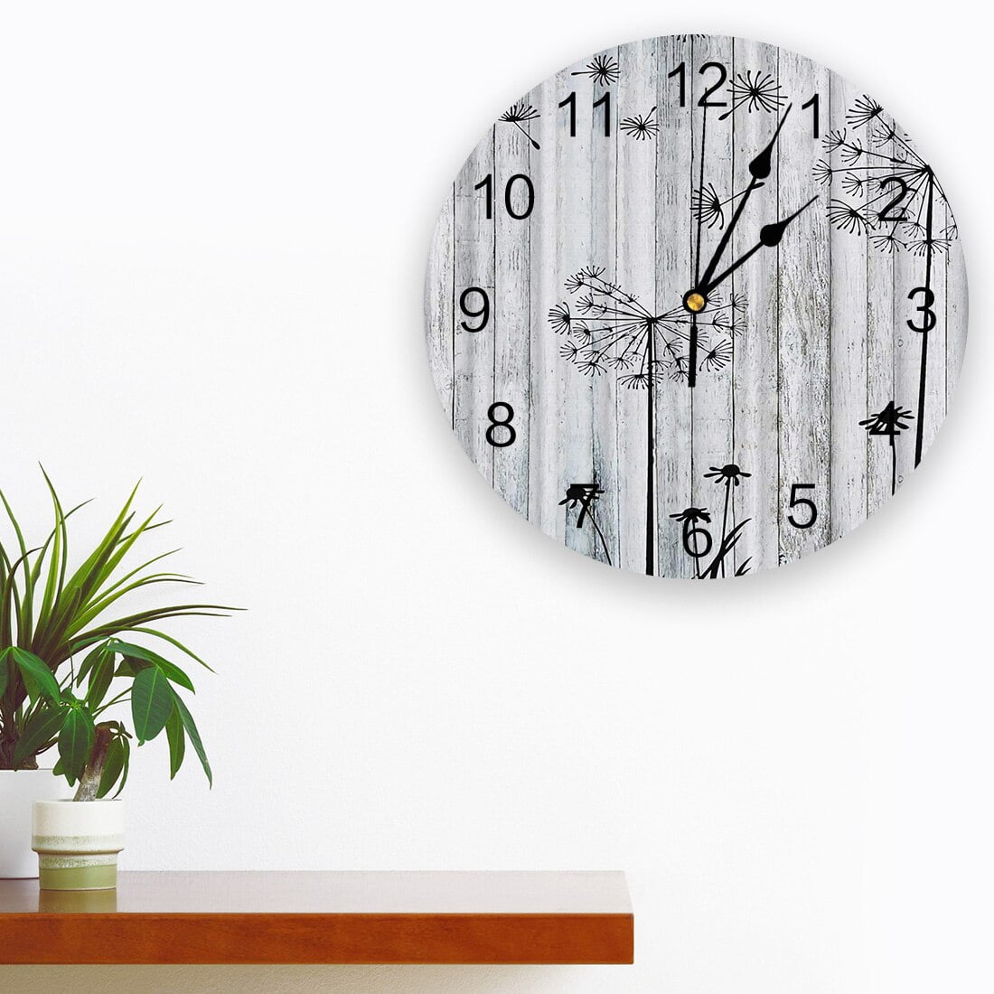 Dandelion Flowers Wood Board PVC Wall Clock Living Room Decoration Wall ...