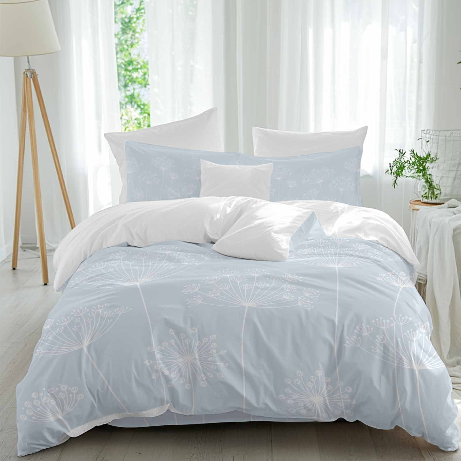 Dandelion Full Duvet Cover Set, Spring White Dandelion Floral Blue ...