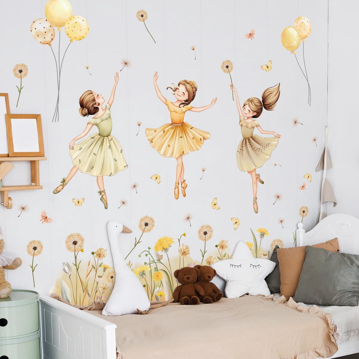 Dandelion Girls Wall Stickers Floral Wall Art Decal Decor for Bedroom ...