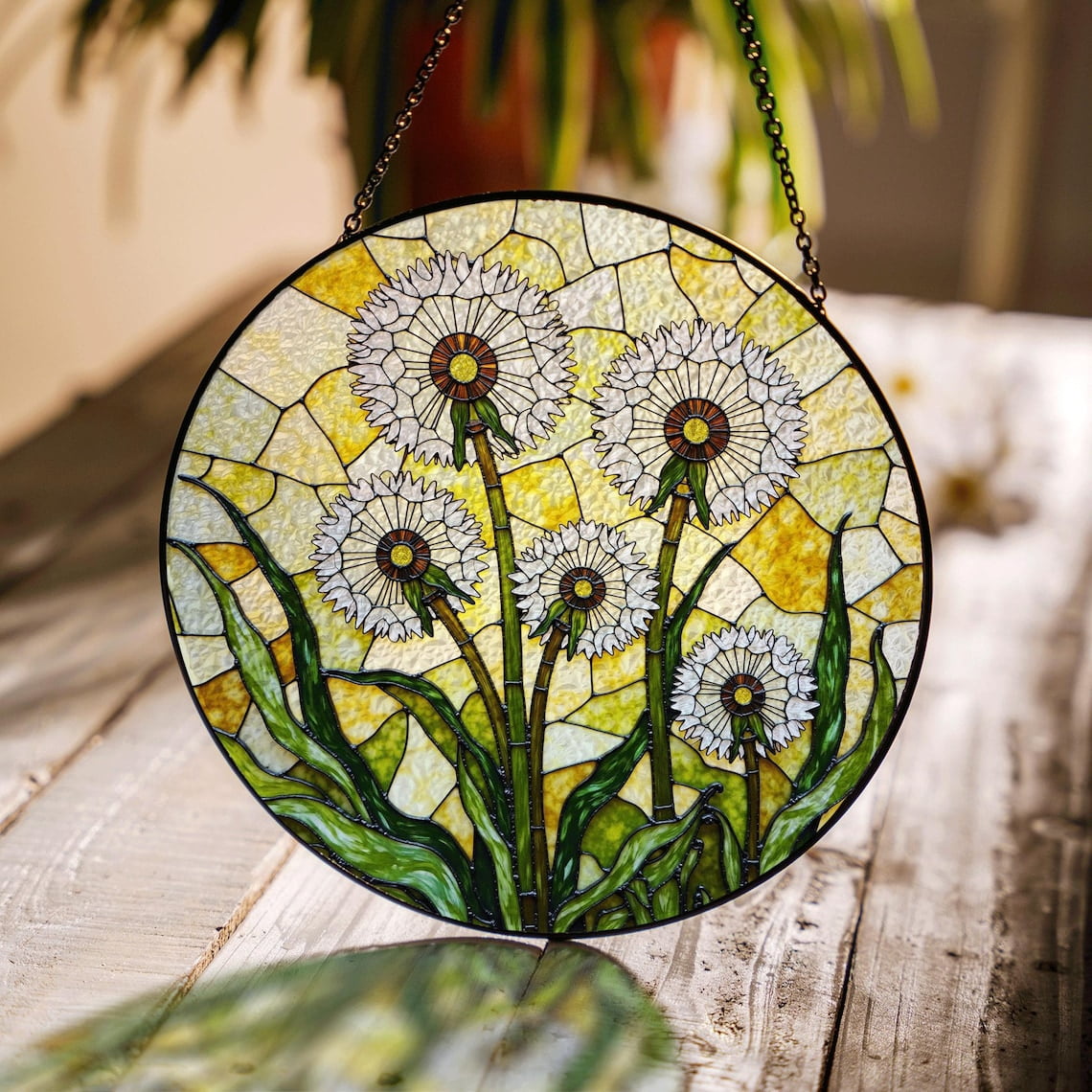 Dandelion Glass Suncatcher Window Decor, Nature Lover Art, 7.9 in ...