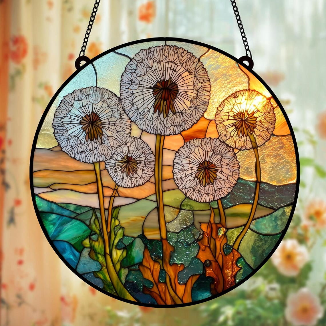 Dandelion Glass Suncatcher v2, Floral Nature Art, Garden Lover Home ...