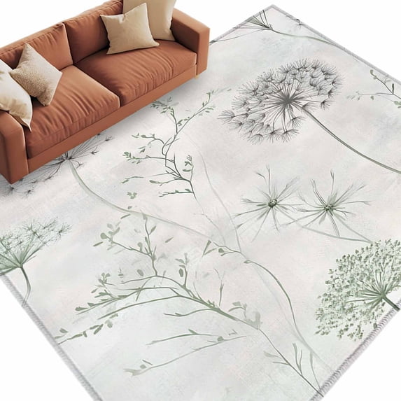 Dandelion Green Botanical Large Area Rugs for Bedroom Living Room, Soft ...