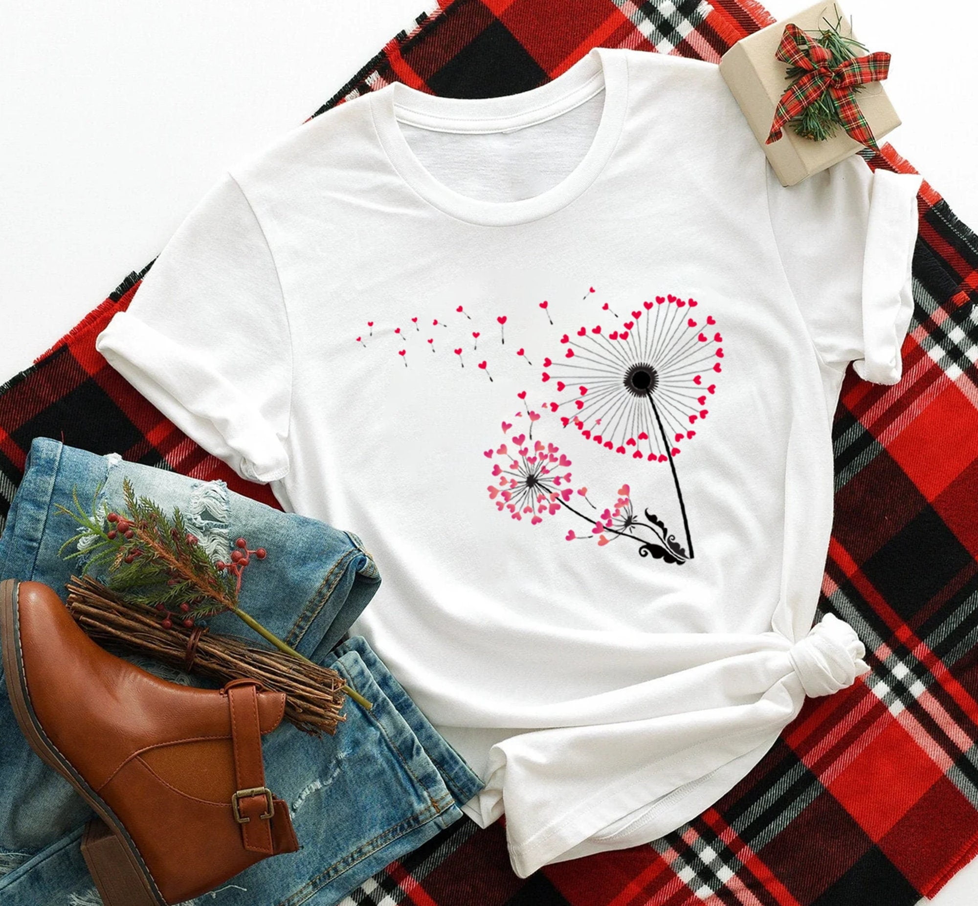 Dandelion Heart Shirt,Valentine Day Tee,Wildflower T shirts,Dandelion ...