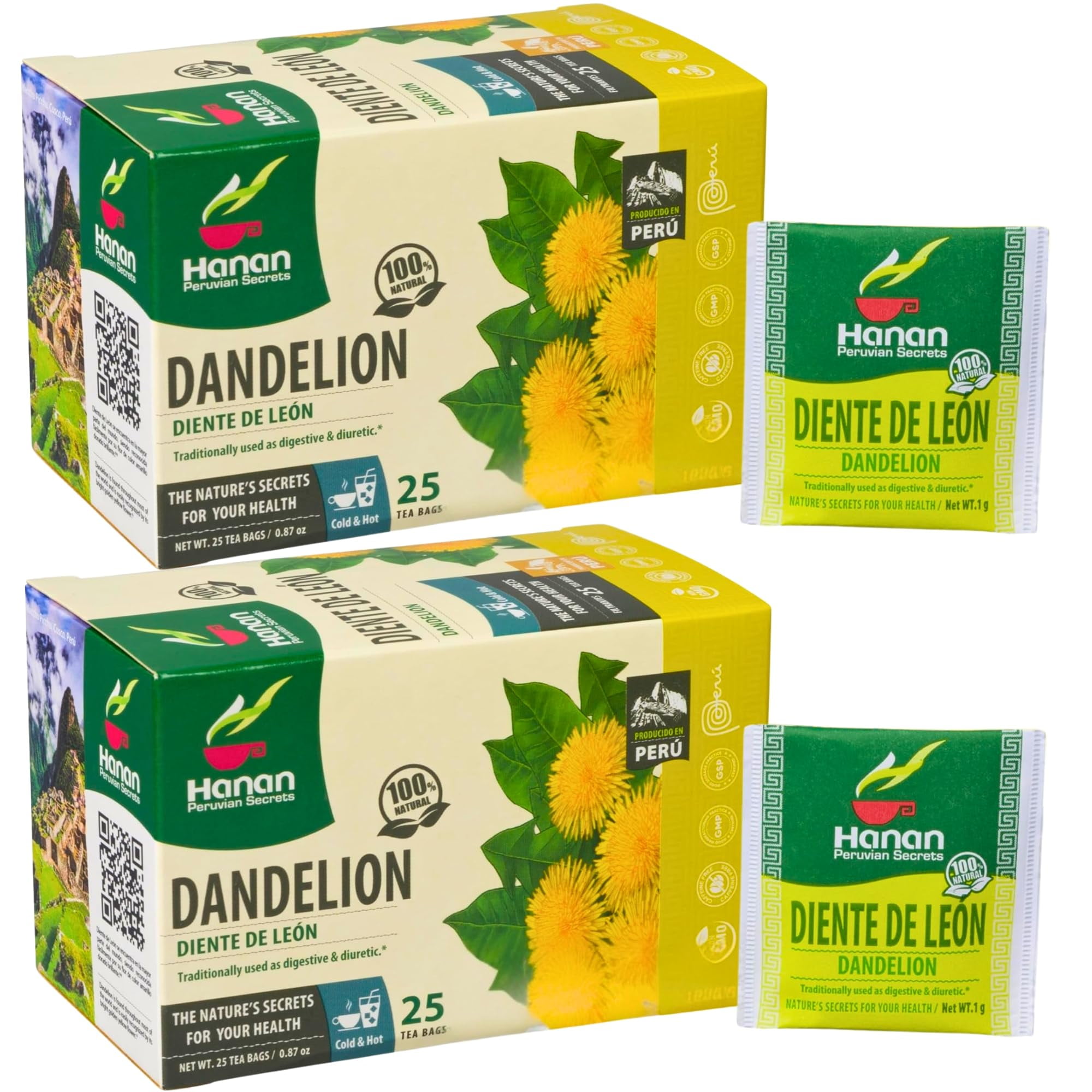 Dandelion Herbal Tea 50 Teabags (Diente De Leon) - Pack Of 2 Box With ...