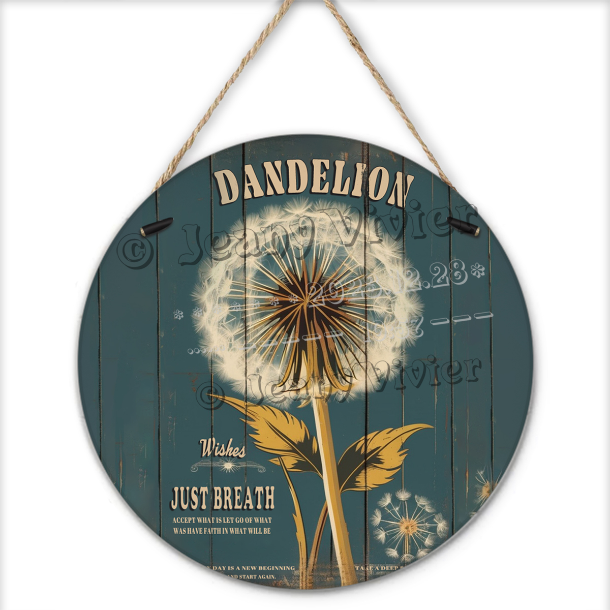 Dandelion Just Breathe Hanging Wood Sign 12"x12",Round Vintage Wooden ...
