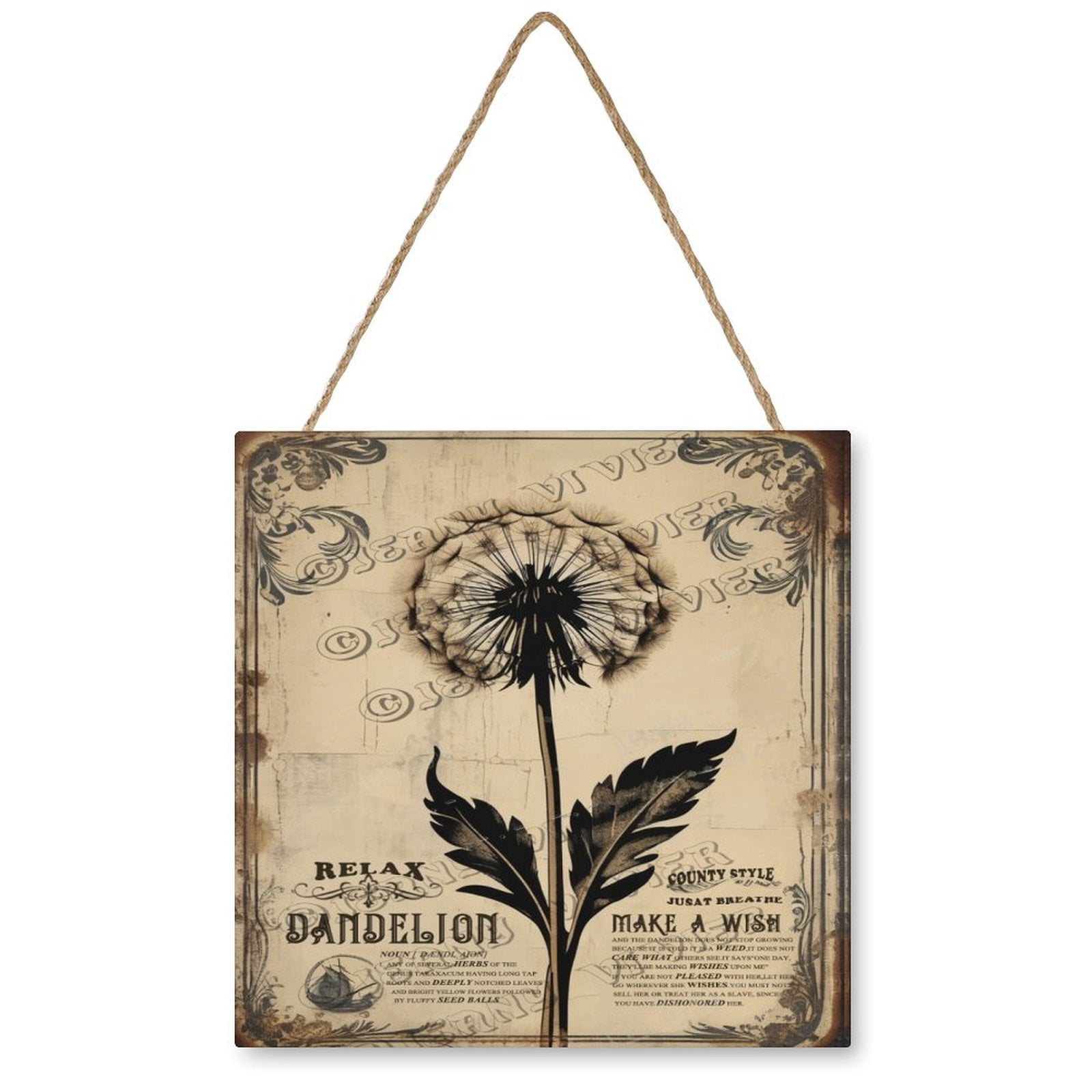 Dandelion Just Breathe Square Hanging Wooden Sign 12x12 Inches Country ...