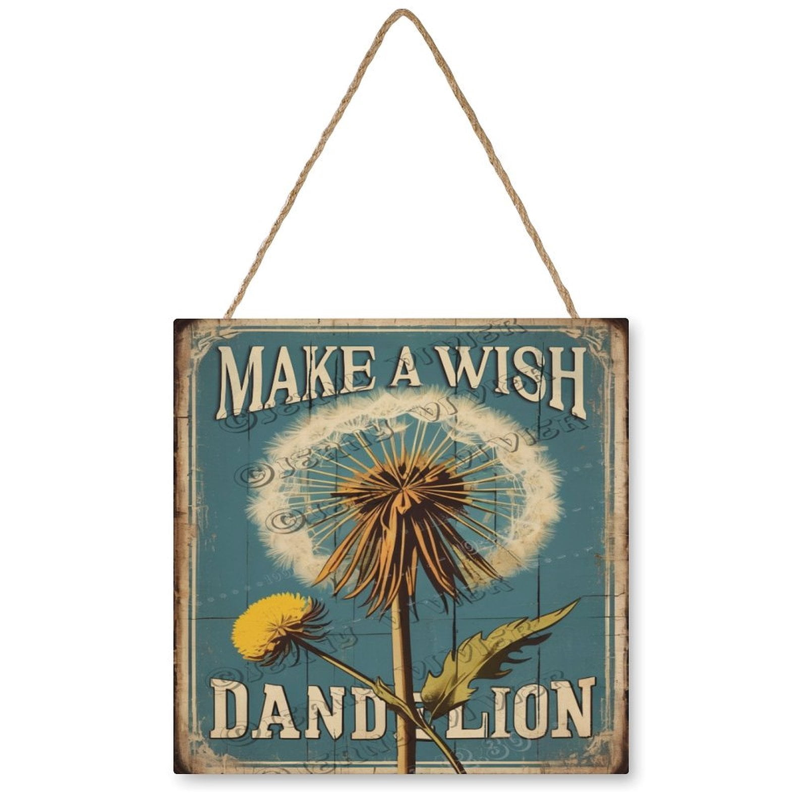 Dandelion Make A Wish Square Hanging Wooden Sign 12x12 Inches Home ...