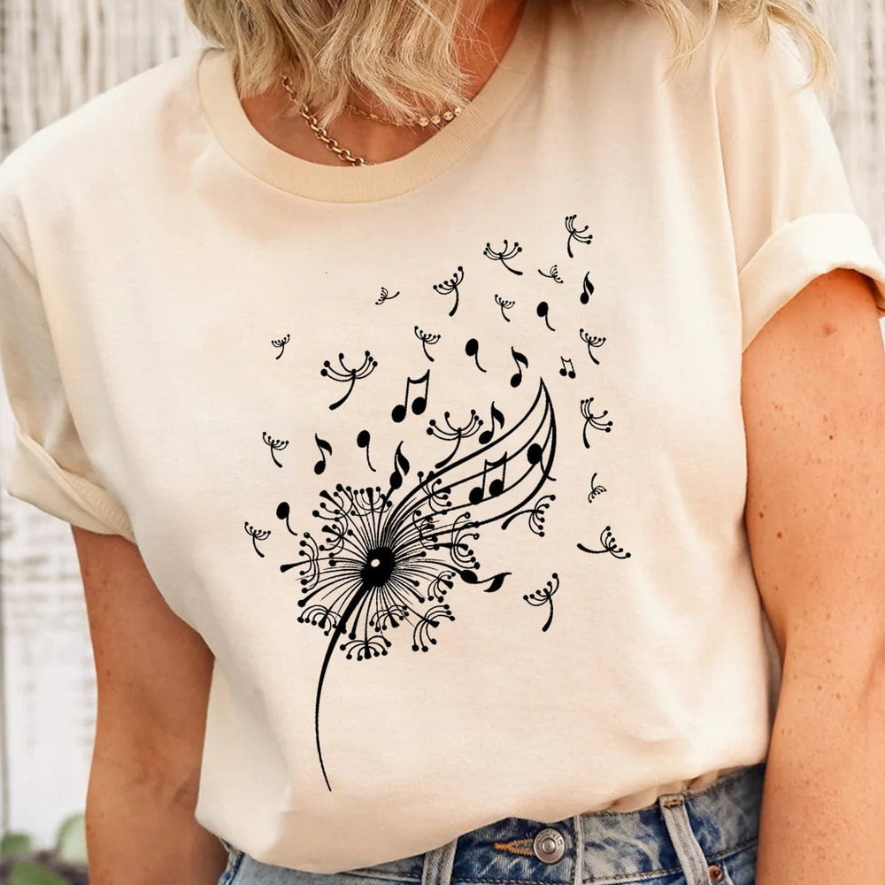 Dandelion Music Notes Shirt, Music Lover Tee, Floral Shirt, Cute Mom ...