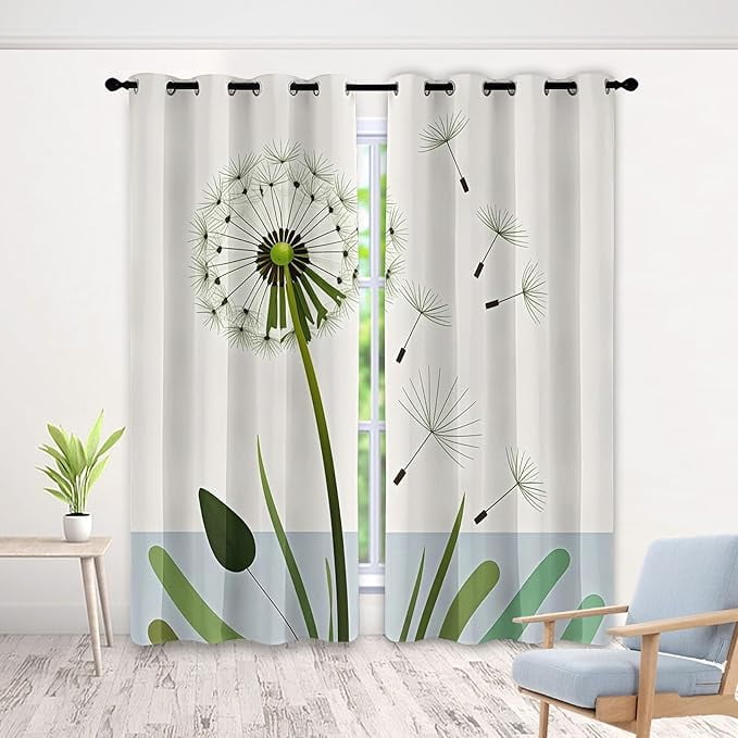 Dandelion Plant Curtains For Bedroom Flying Seeds Black Out Curtains ...