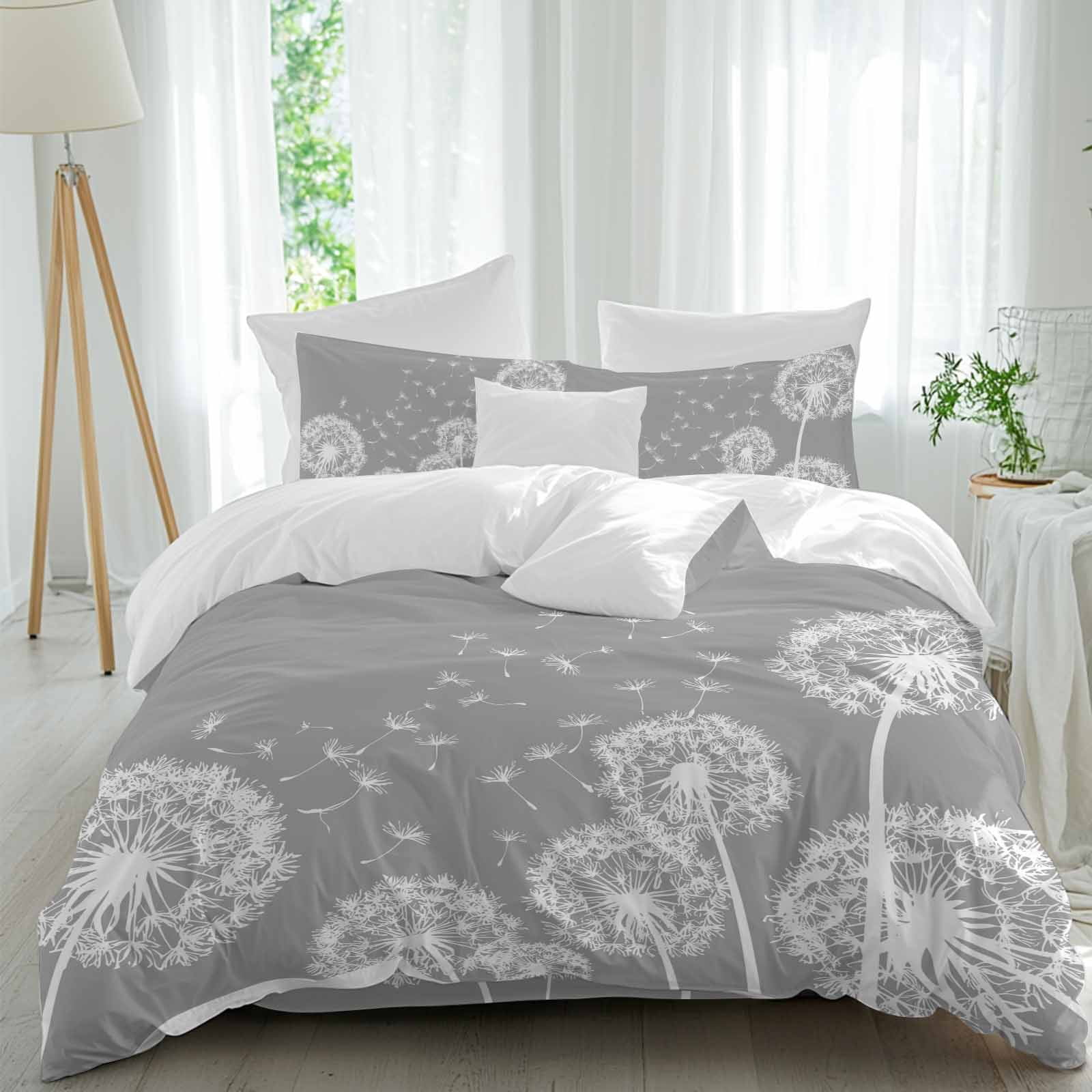 Dandelion Plants California King Duvet Cover Set, Vintage White ...