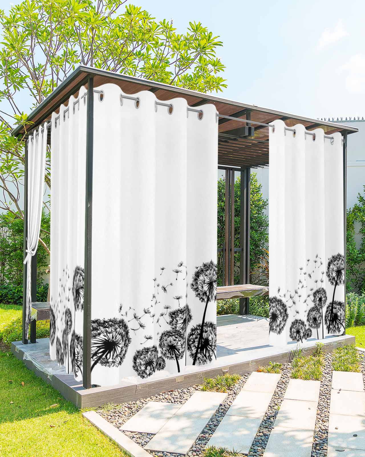 Dandelion Plants Outdoor Curtains for Patio, Vintage Black Dandelions ...