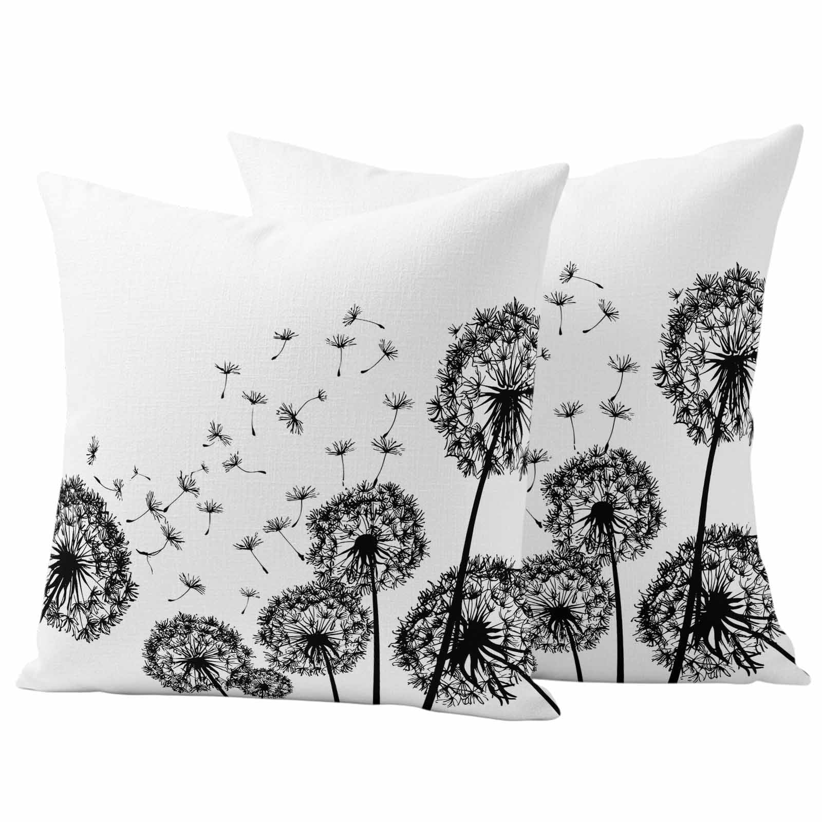 Dandelion Plants Outdoor Pillow Covers Set of 2 Vintage Black ...