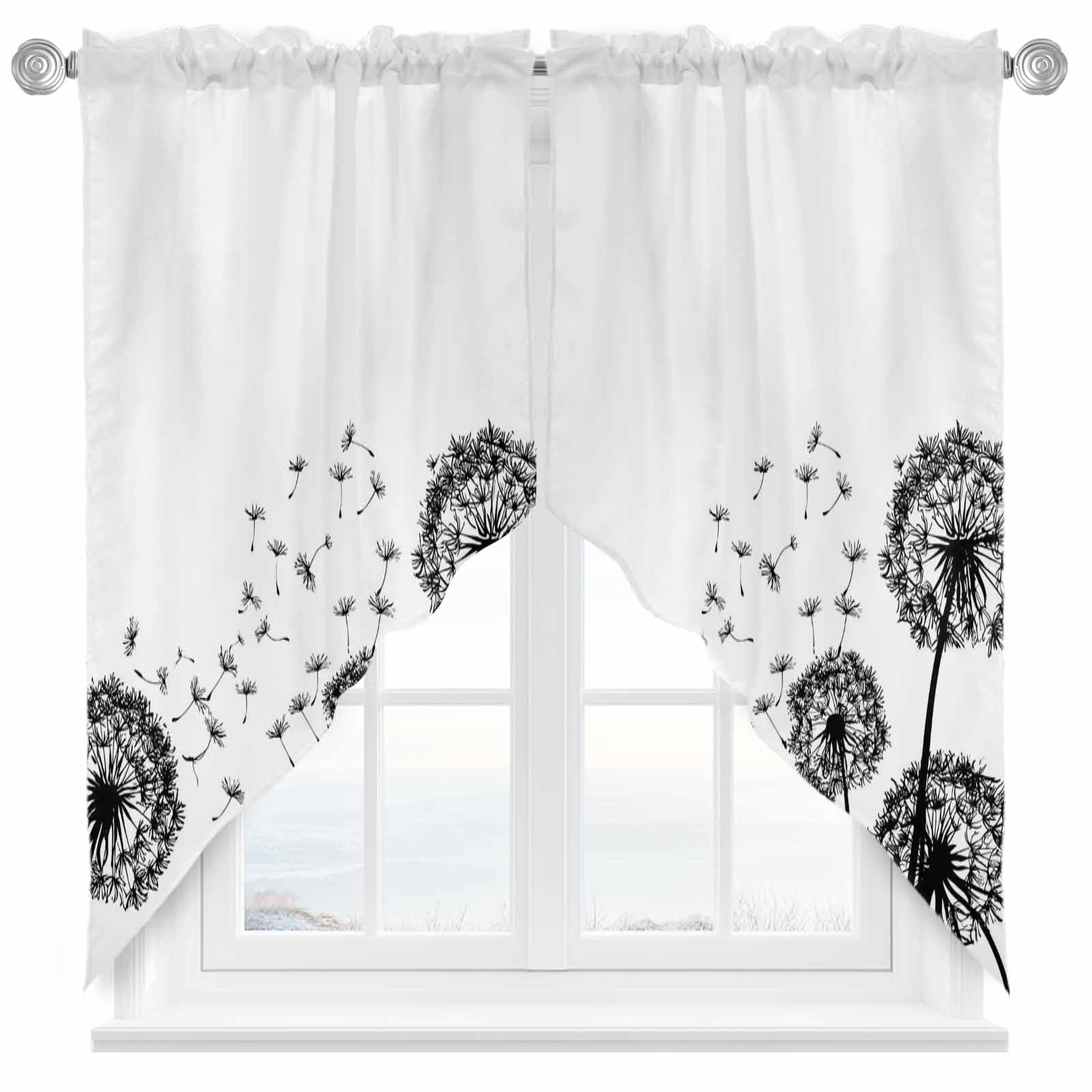 Dandelion Plants Swag Kitchen Curtain Valances, Vintage Black ...