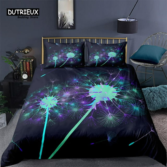 Dandelion Print Bedding Set Microfiber Monochrome Dandelions Blowing In ...