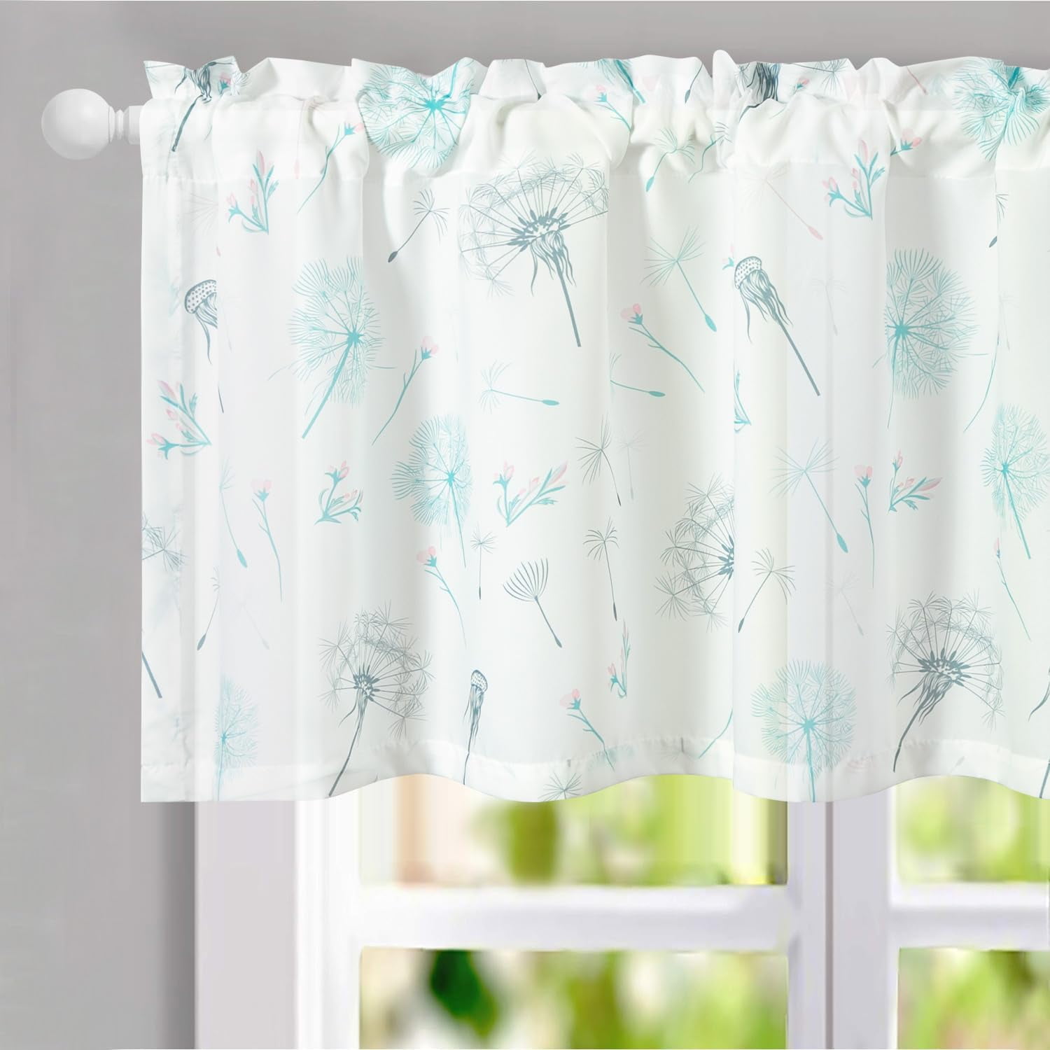 Dandelion Print Sheer Valances for Kitchen Window, 1 Piece Smooth ...