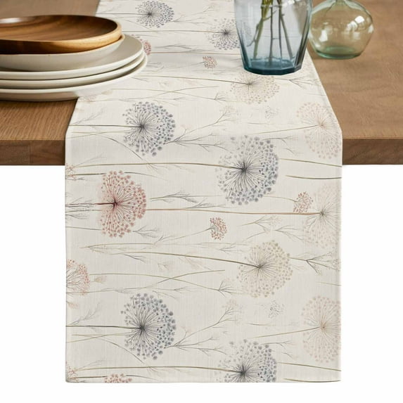 Dandelion Retro Leaves Table Runner, Farmhouse Botanical Watercolor ...