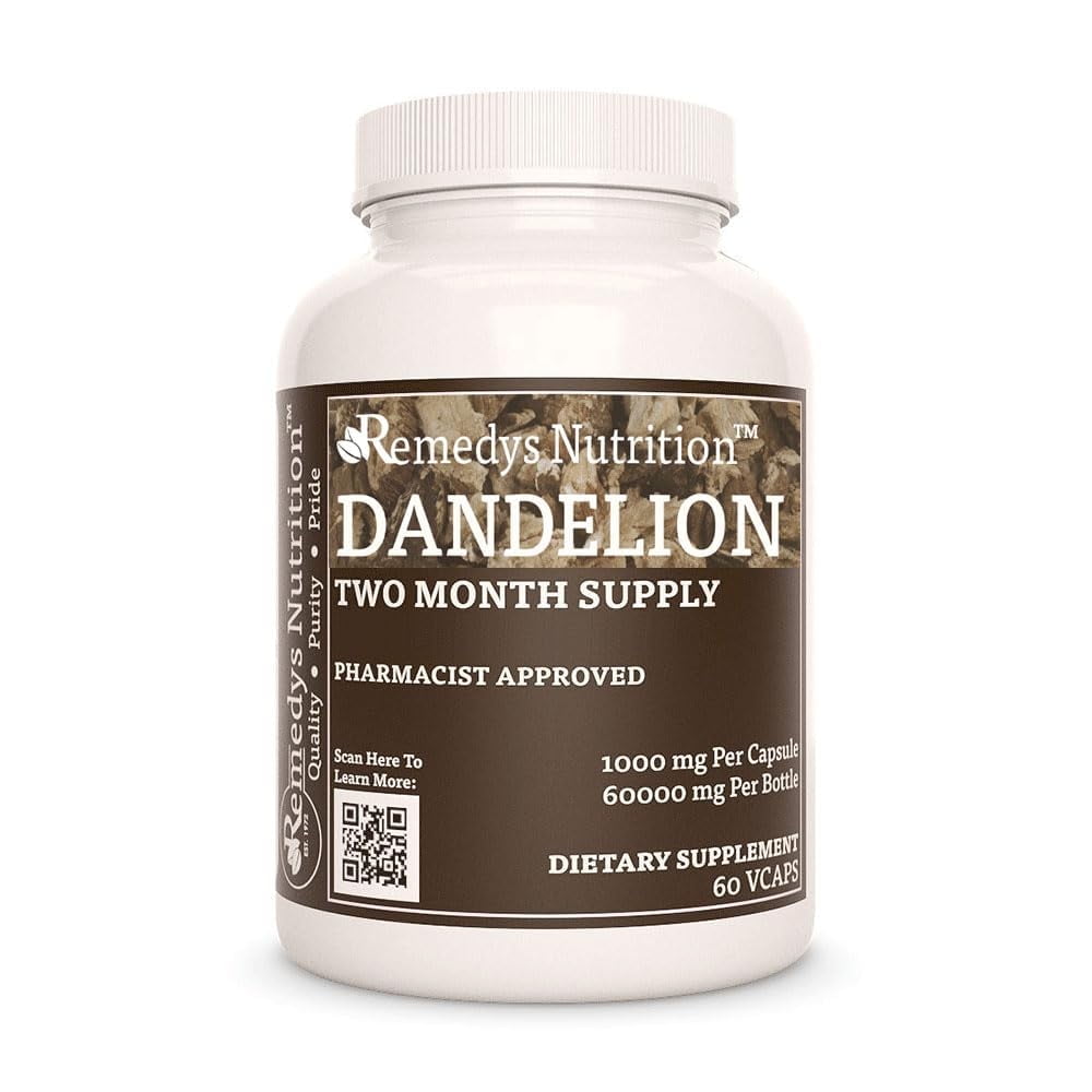Dandelion Root | 1,000 mg, 60 Vegan Capsules Herbal Dietary Supplement ...