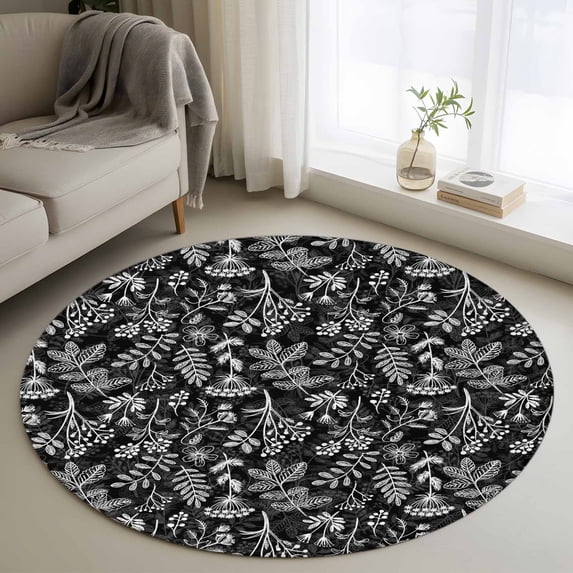 Dandelion Round Area Rug 3.3Ft Washable Circle Rugs for Dining Room ...