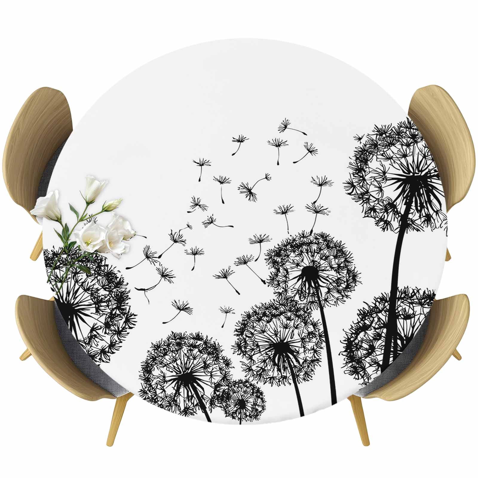 Dandelion Round Tablecloth, Fitted Table Cover with Elastic for 45"-54 ...