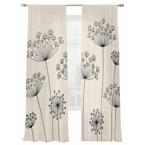 Dandelion Sheer Curtains 2 Panels Set Spring Black Dandelion Floral ...